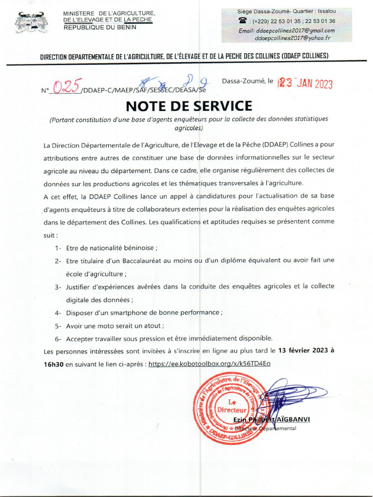 025 Note de Service Sessec Constitution Base Agents Enqueteurs | PDF