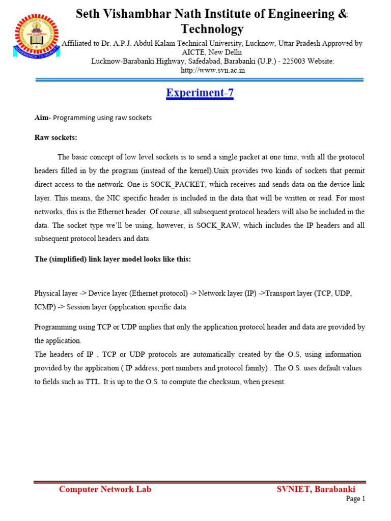 Exp 7 | Download Free PDF | Network Socket | Internet Protocols