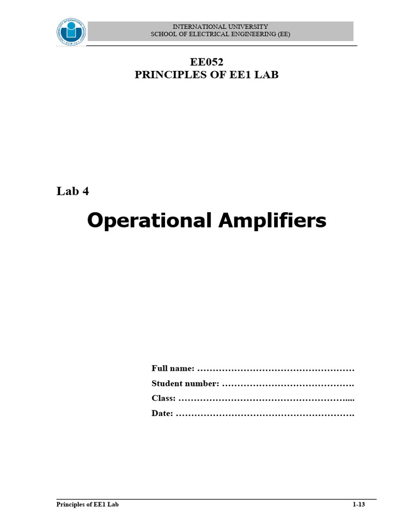 Lab 4 - Operational Amplifiers | PDF | Operational Amplifier | Amplifier