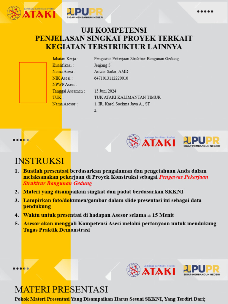 Template PPT LSP Ataki Pengawas Pekerjaan Struktrur Bangunan Gedung | PDF