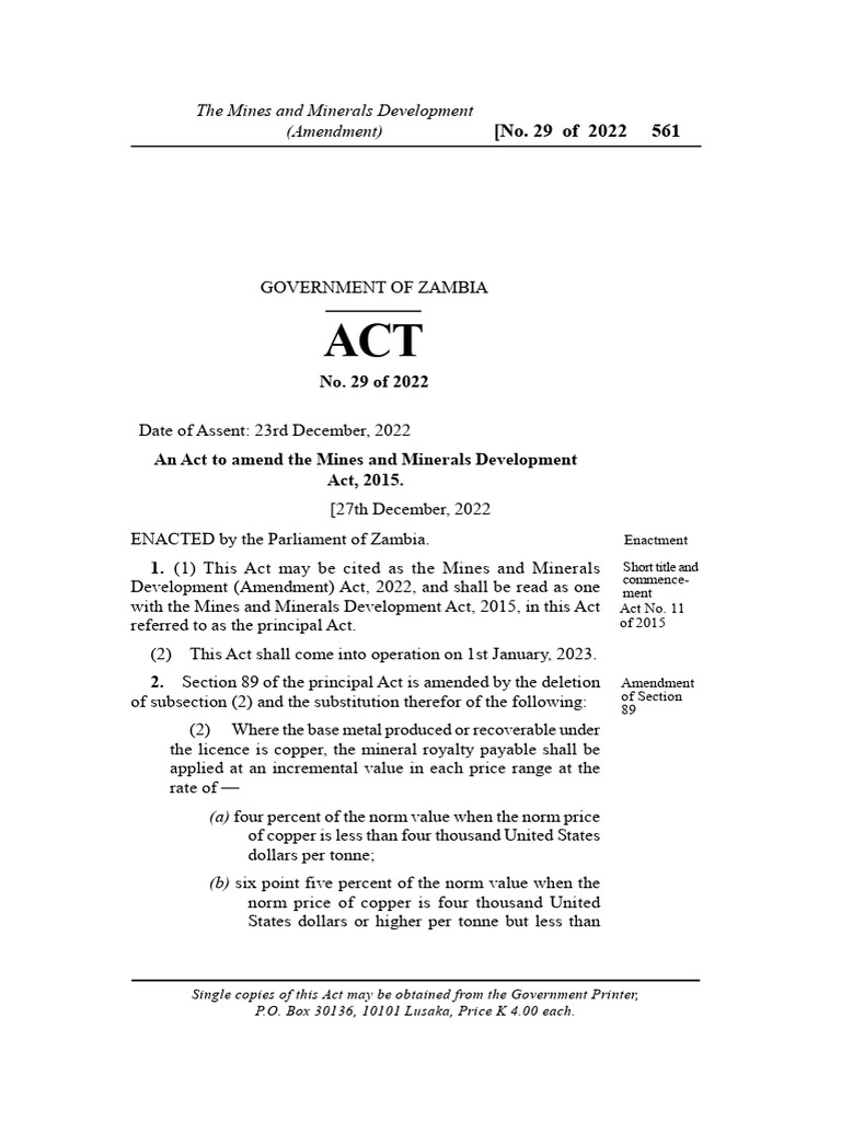 Act No. 29 The Mines and Mineral Act, 2022 | PDF