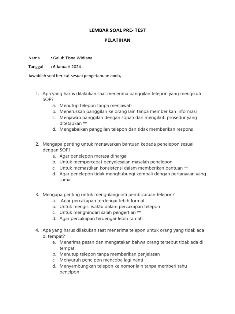 Lembar Soal Pre-Test - Galuh Tisna | PDF