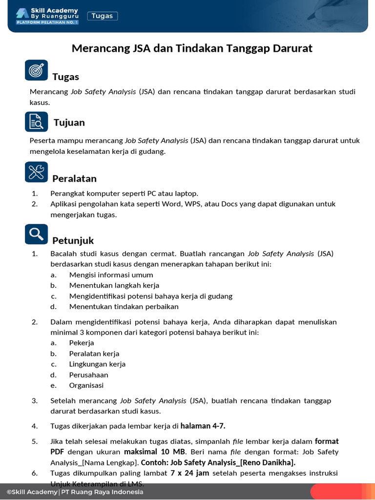 Merancang JSA Dan Tindakan Tanggap Darurat: Tugas | PDF