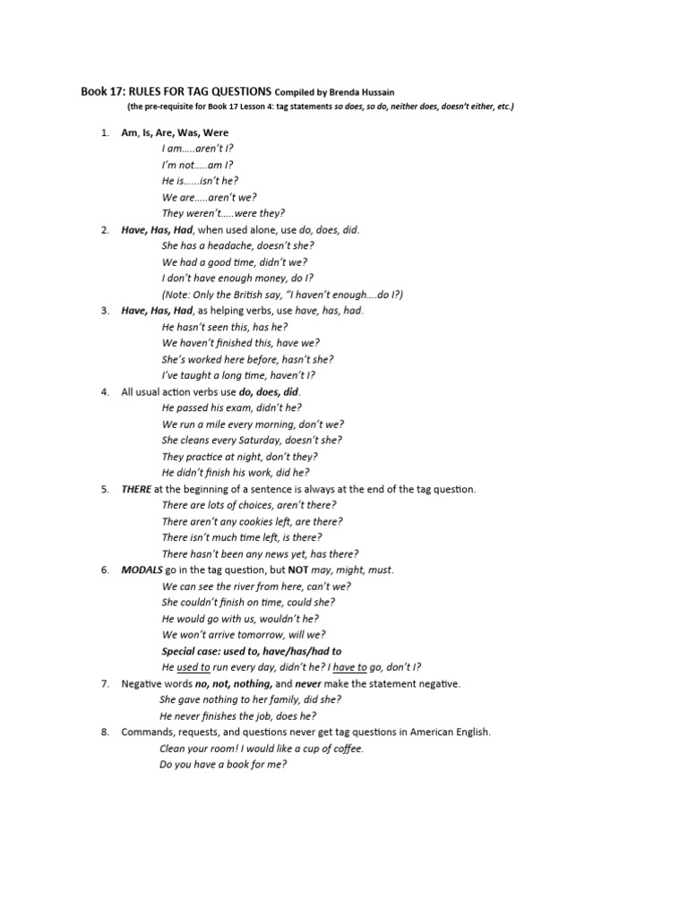 Rules For Tag Questions | PDF | Linguistic Typology | Language Mechanics