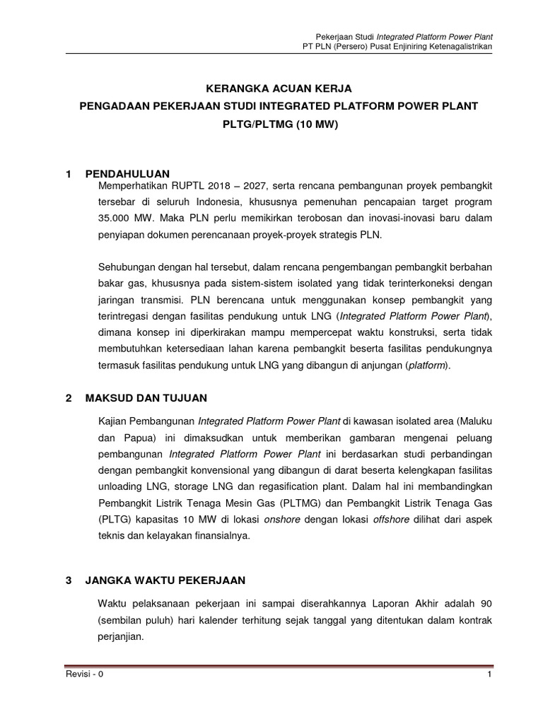 TOR Kajian Integrated Platform Power Plant | PDF