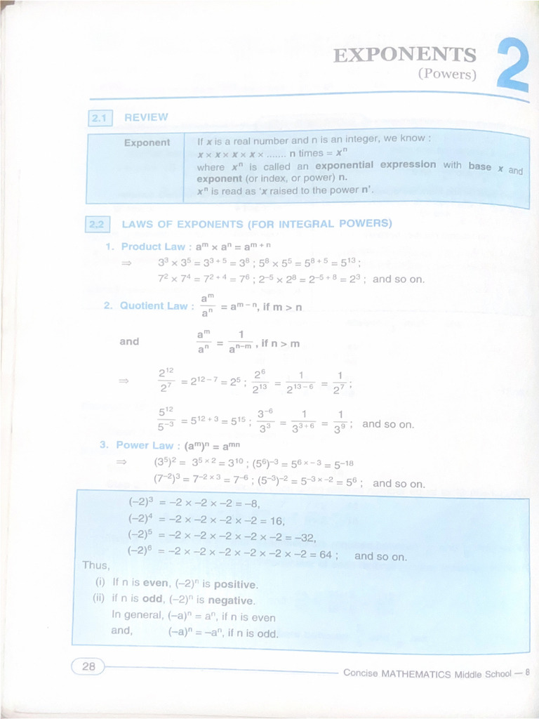 Exponents Rules and Practice Questions | PDF