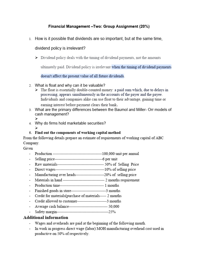 Financial Management Group Assignment | PDF | Inventory | Cash