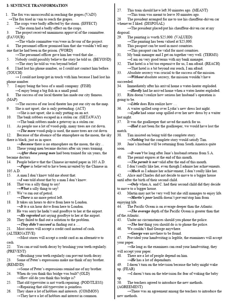 Sentence Transformation (With Key) | PDF