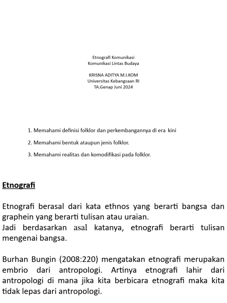 Etnografi Komunikasi Budaya | PDF