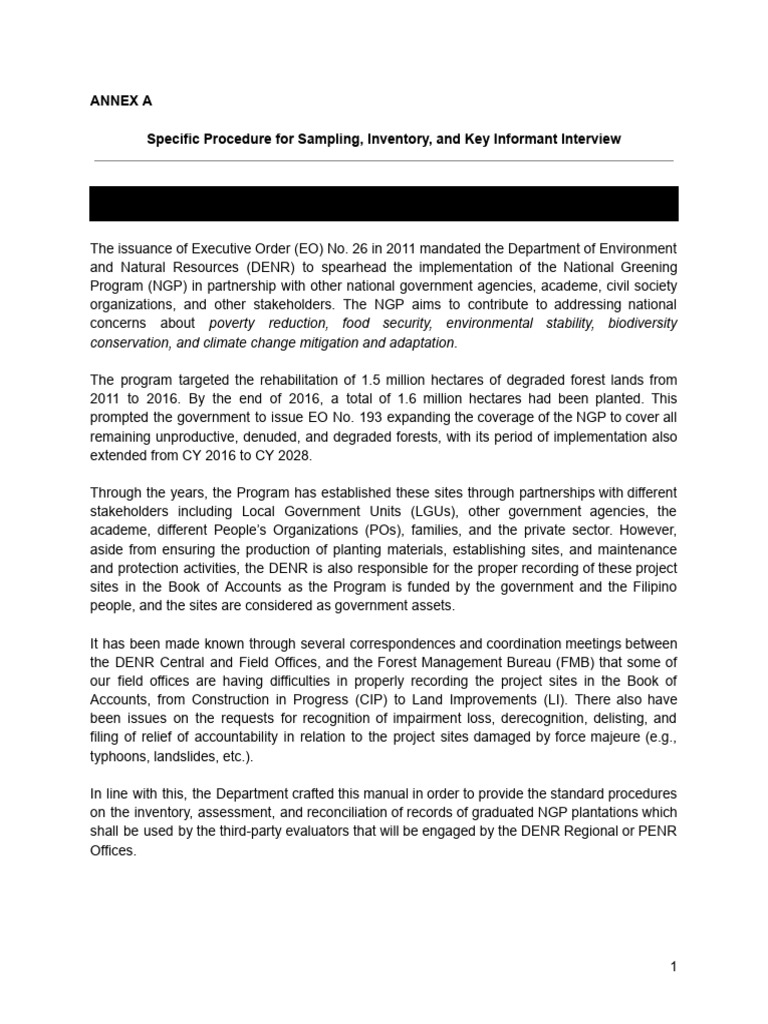 Annex A - Specific Procedure For Sampling, Inventory and KII (041323 ...