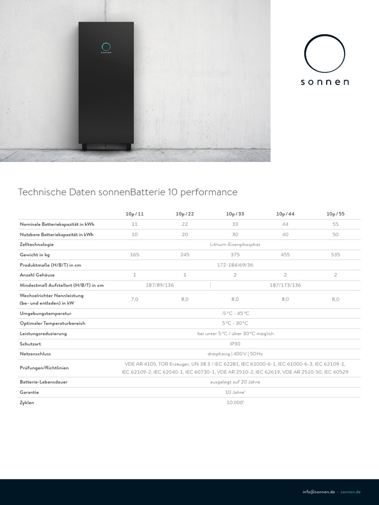 Datenblatt SonnenBatterie Performance de Sh16 WEB | PDF