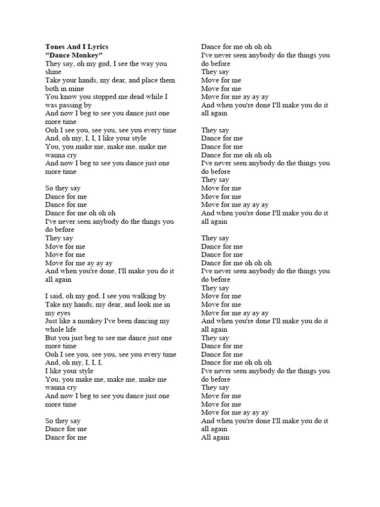 Tones And I Lyrics | Download Free PDF | Sound Recording | Recorded Music
