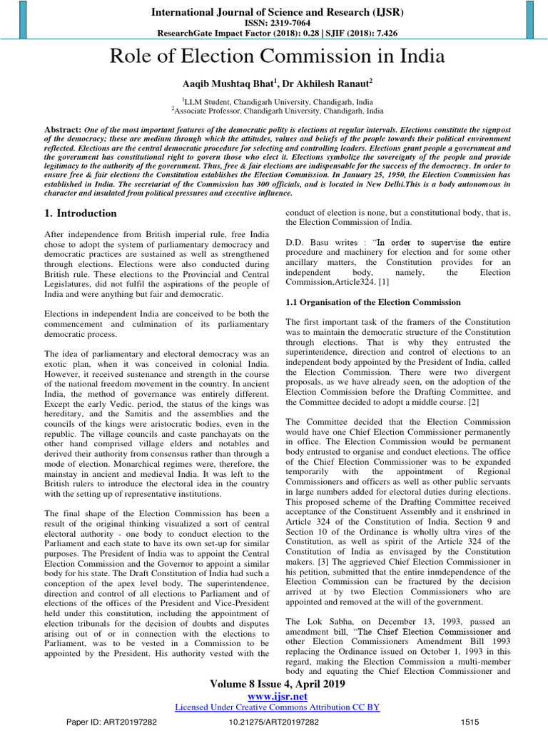 Role of Election Commission in India | PDF | Elections | Political Events