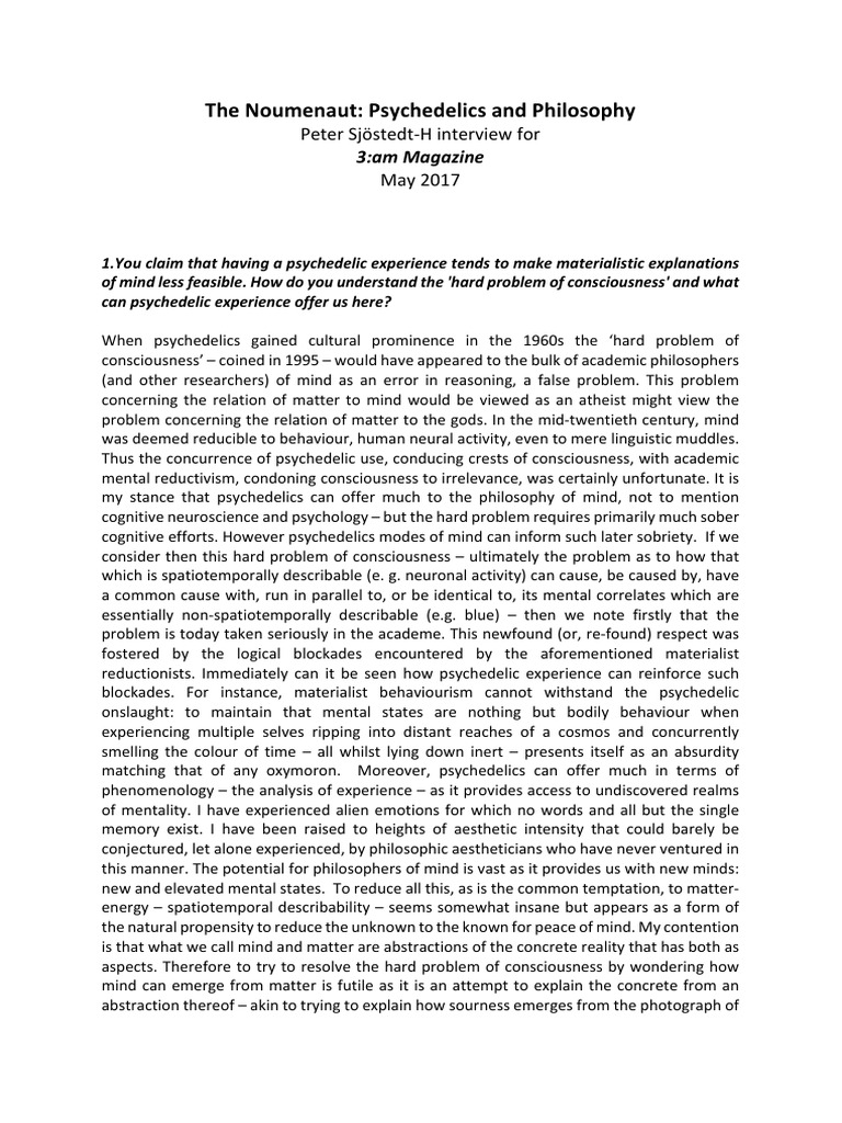 3am Magazine Interview of Peter Sjöstedt-Hughes, 2017 | PDF | Mind ...