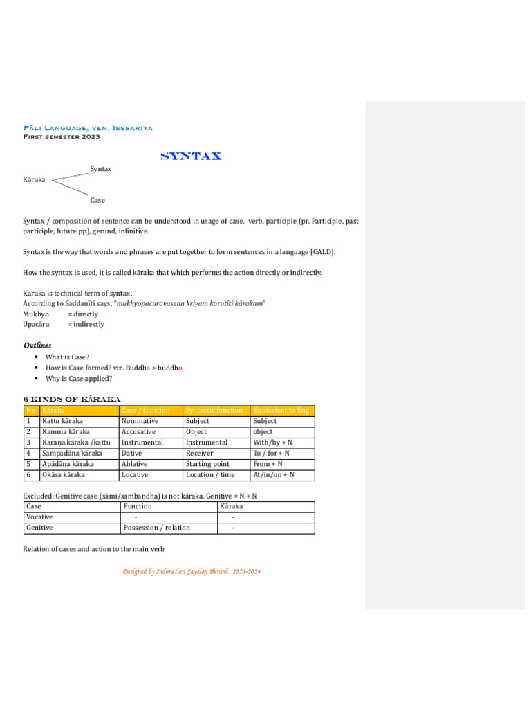 Pali Language BAB 2023 | PDF | Grammatical Gender | Verb