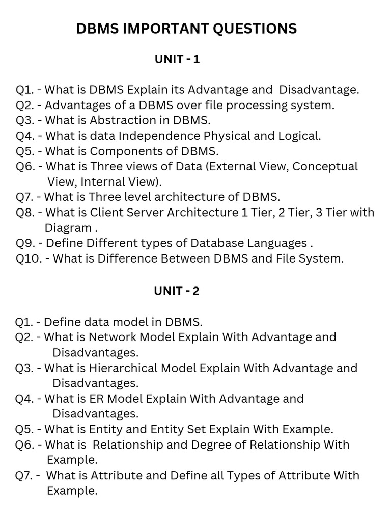 imp DBMS questions | Download Free PDF | Databases | Relational Model imp DBMS questions | Download Free PDF | Databases | Relational Model