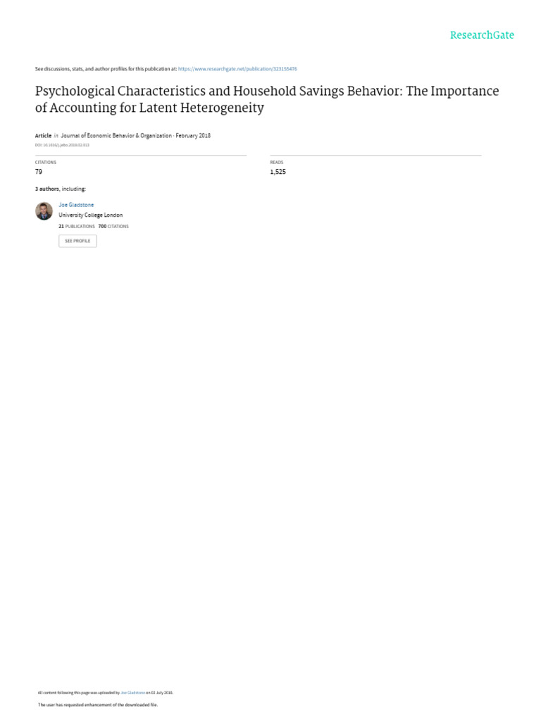 Psychological Characteristics and Household Savings Behavior: The ...