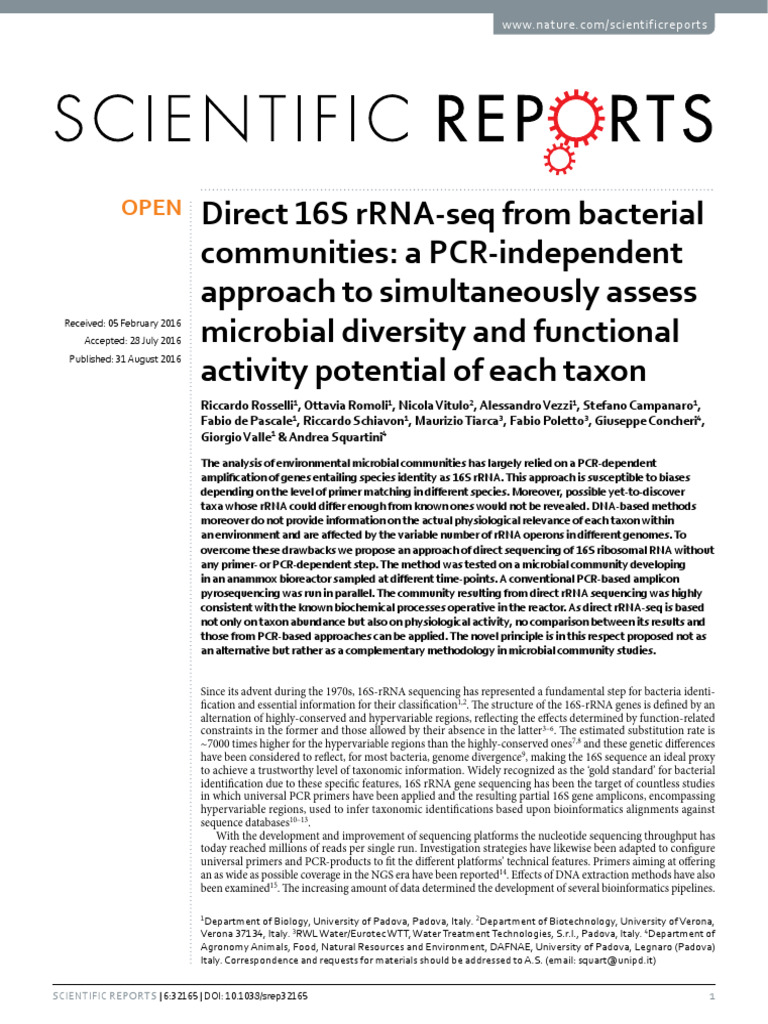 Rosselli - Direct 16S RRNA-seq From Bacterial | PDF | 16 S Ribosomal Rna | Ribosomal Rna