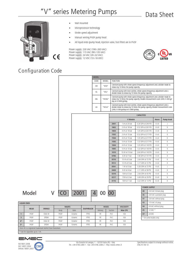 Vco Datasheet | PDF | Pump | Manufactured Goods