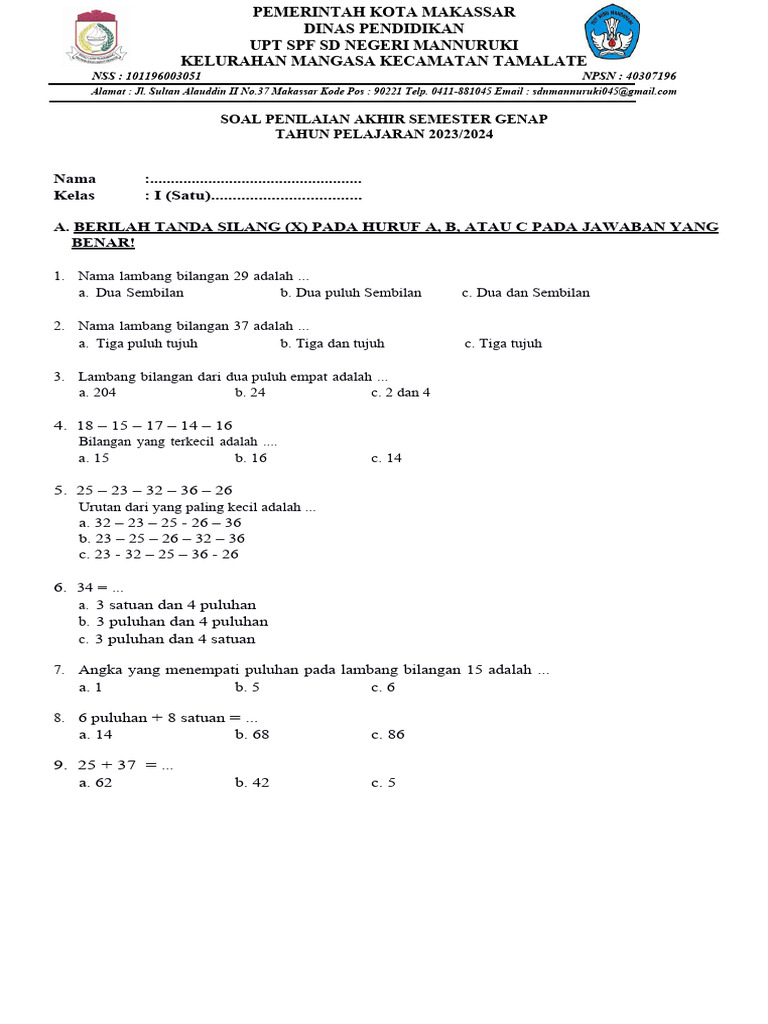 Soal Sem 2 Matematika | PDF