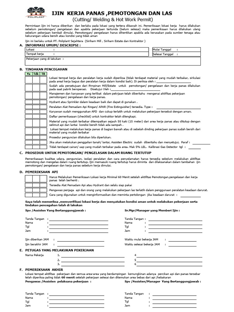 FM-PIMS-HSE.002. Ijin Kerja Panas | PDF