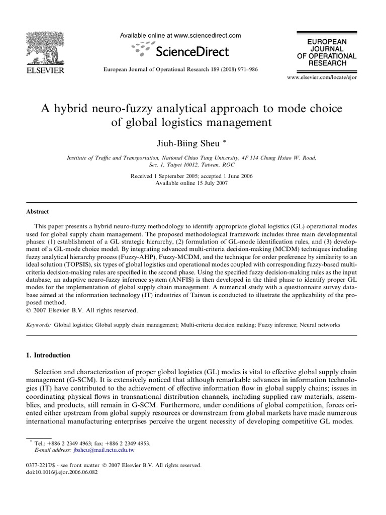 A Hybrid Neuro-Fuzzy Analytical Approach To Mode Choice | PDF | Survey Methodology | Cronbach's ...