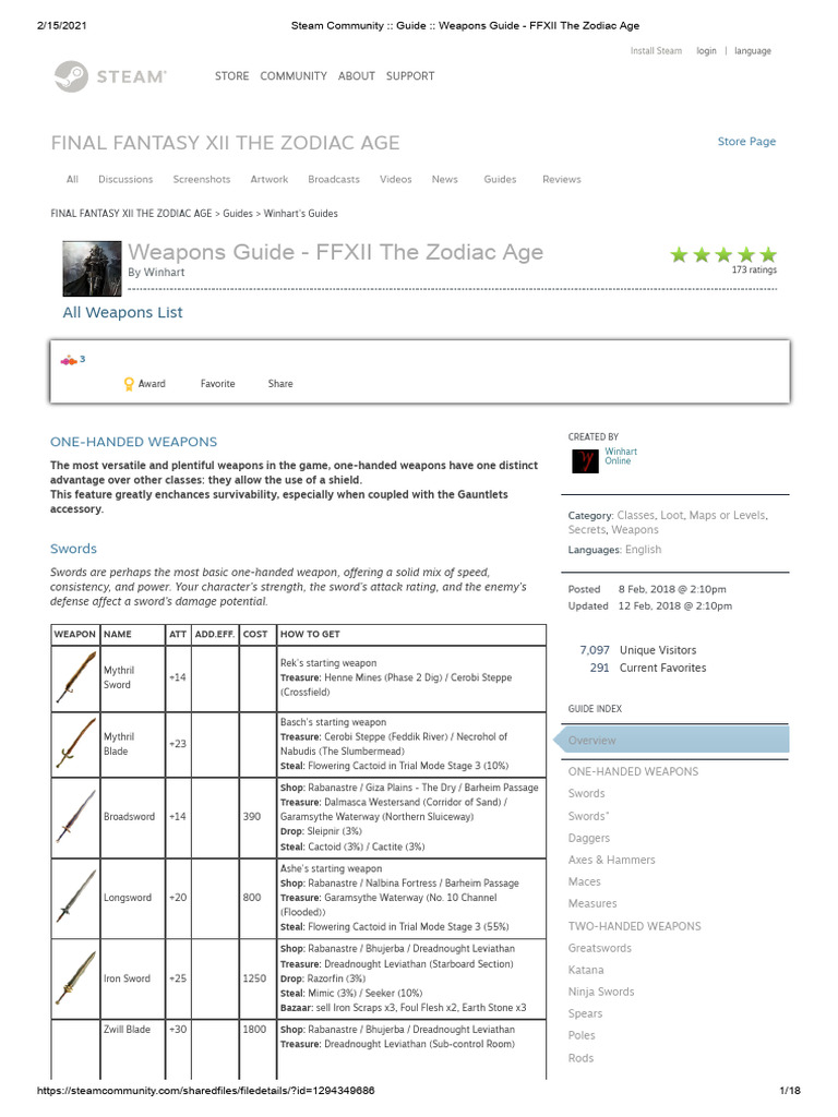 Steam Community - Guide - Weapons Guide - FFXII The Zodiac Age | PDF