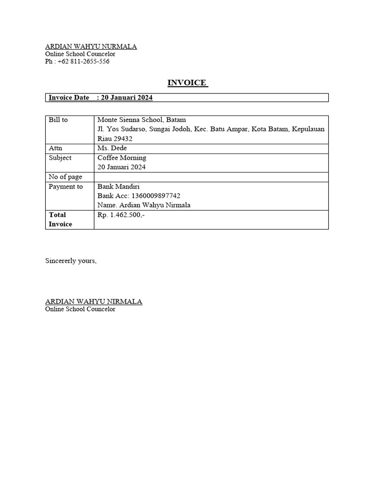 Invoice A.N Ardian Wahyu Nurmala | PDF