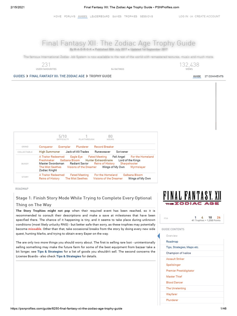 Final Fantasy XII - The Zodiac Age Trophy Guide | PDF