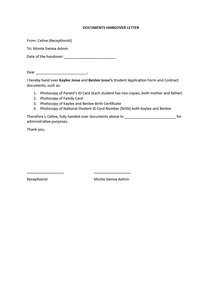 Documents Handover Letter | PDF