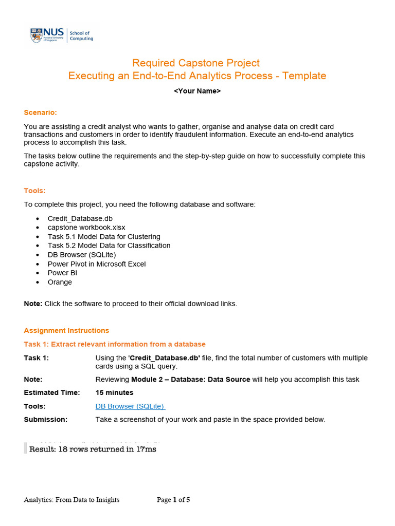 NUS Capstone Project | PDF | Analytics | Microsoft Excel