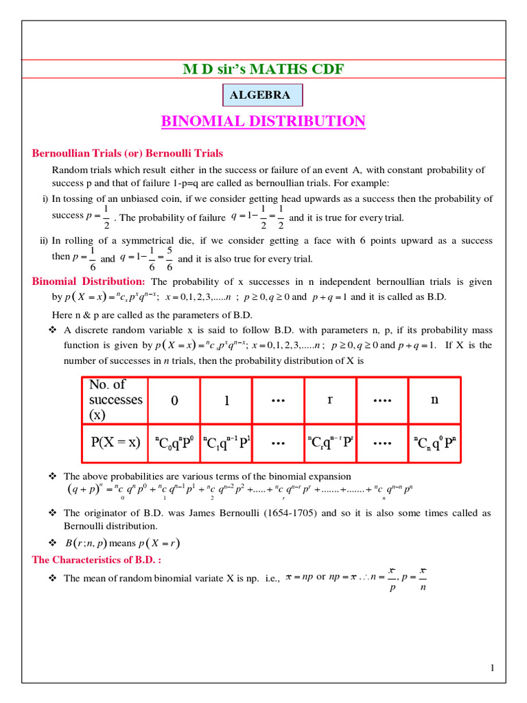 Concepts and Formulas - BINOMIAL DISTRIBUTION | PDF | Probability ... Concepts and Formulas - BINOMIAL DISTRIBUTION | PDF | Probability ...