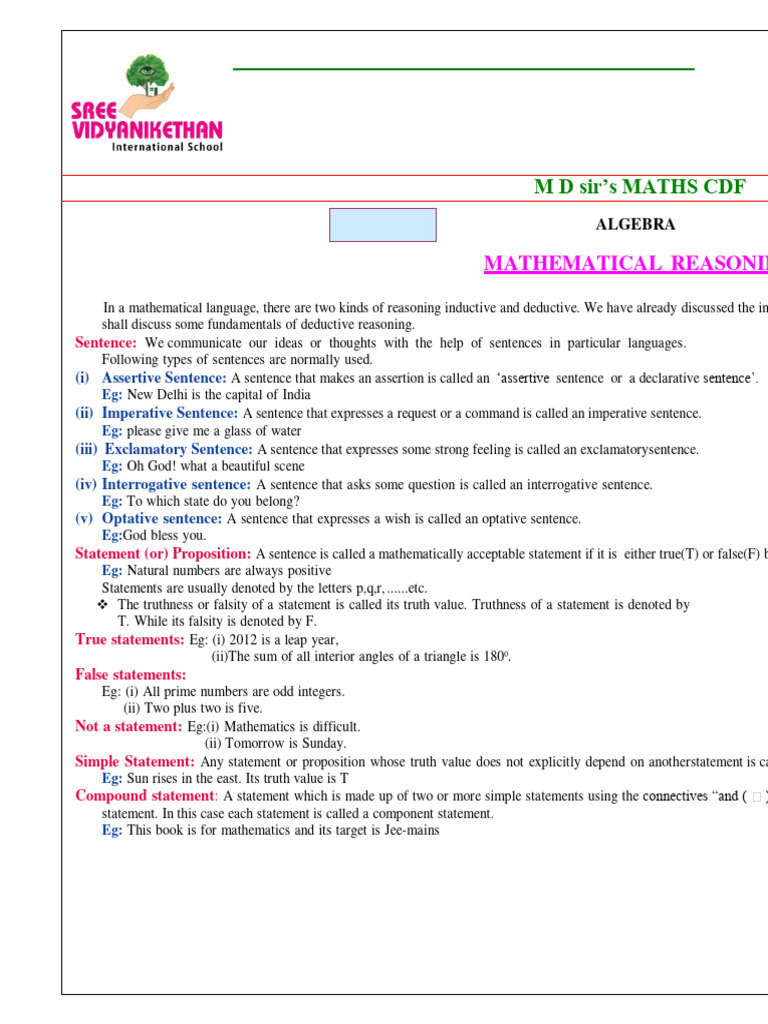 Concepts and Formulas - Mathematical Reasoning | PDF | Syntax (Logic) | Grammar