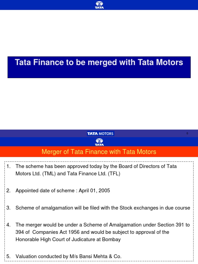 Proposed Merger of Tata Finance Ltd. with Tata Motors Ltd. to Create a ...