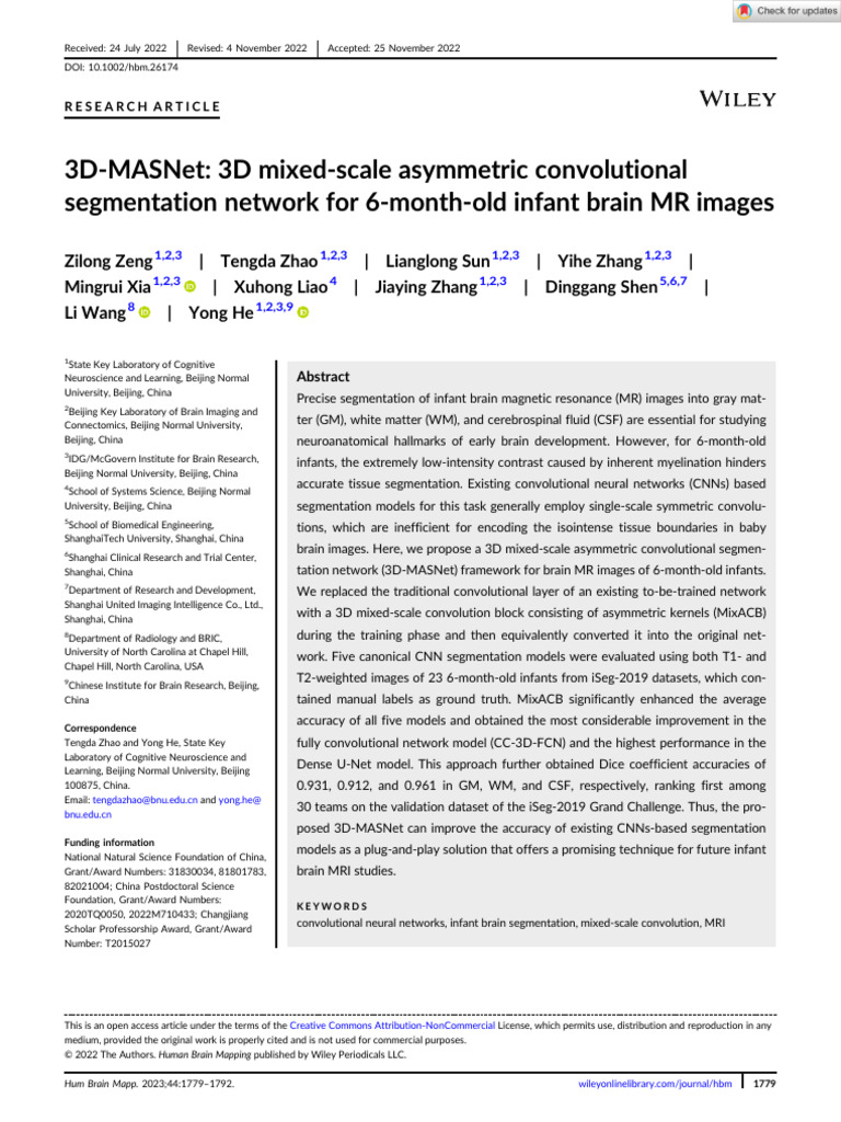 Human Brain Mapping - 2022 - Zeng - 3D‐MASNet 3D Mixed‐Scale Asymmetric Convolutional ...