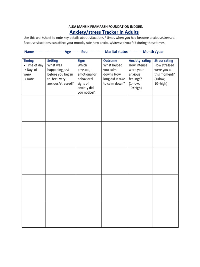 Anxiety stress Tracker for adults | PDF | Anxiety | Sibling