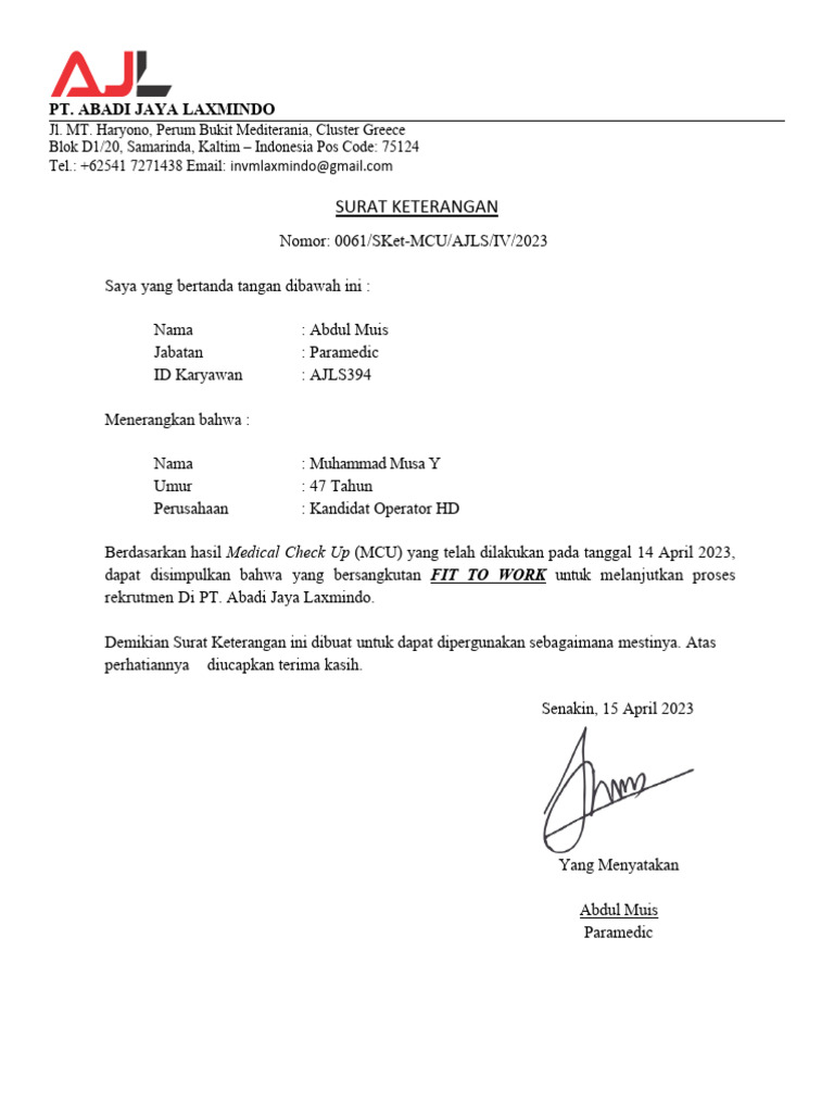 Surat Ketrangan MCU | PDF