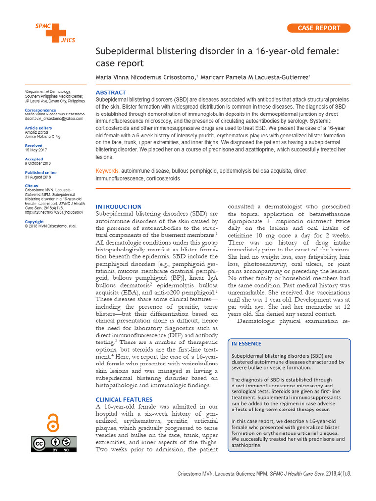 Subepidermal Blistering Disorder | PDF | Autoimmune Disease | Skin