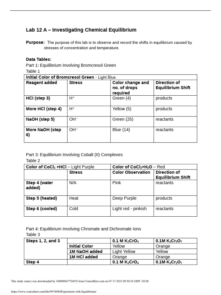 Chemistry Lab: Equilibrium Shifts | PDF | Chemical Reactions | Chemical ...
