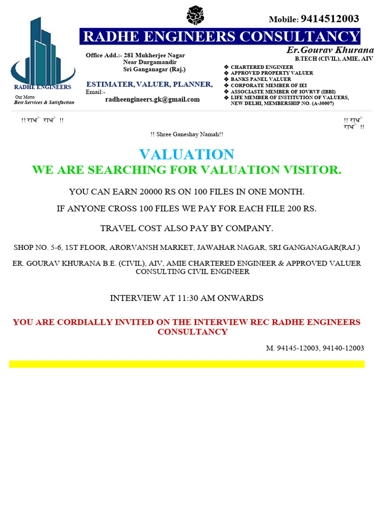 Radhe Engineers Consultancy: Valuation | Download Free PDF | Real Estate Appraisal | Financial ...