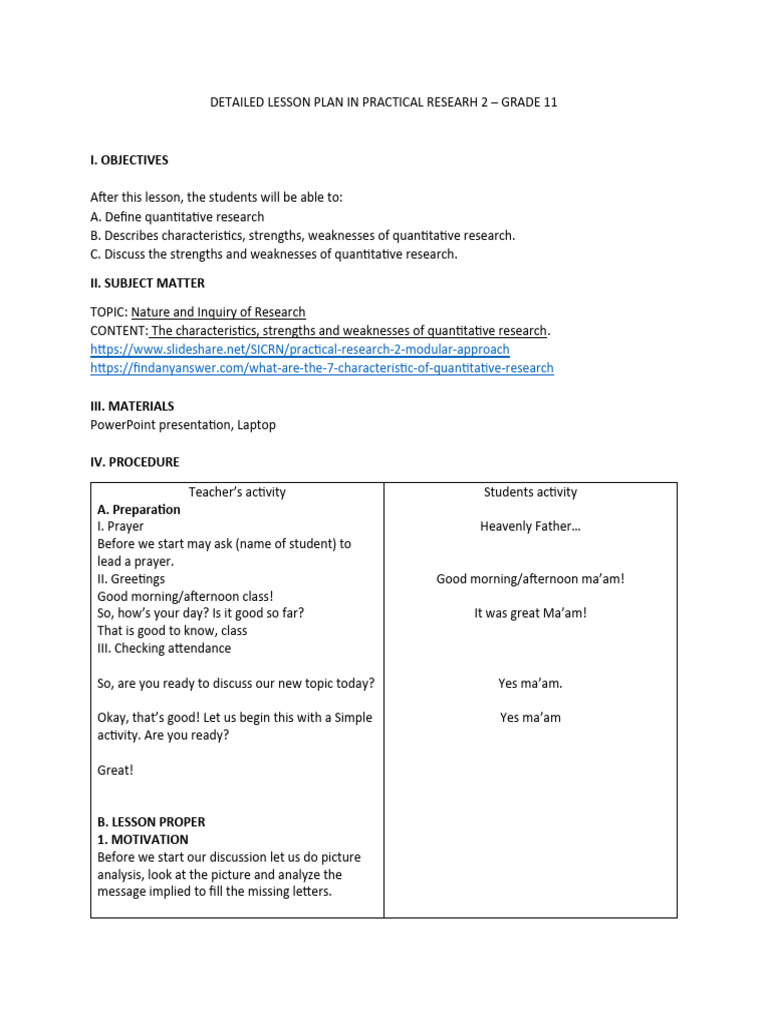 Detailed Lesson Plan in Practical Research 2 Demo | Download Free PDF ...