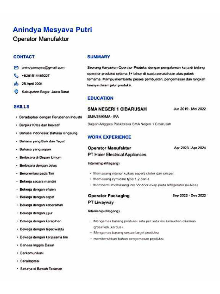 Berkas Lamaran_anindya Mesyava Putri -Dikompresi | PDF