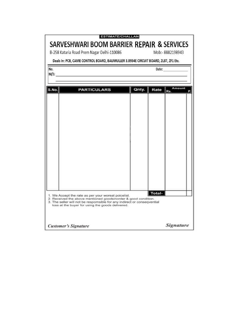 Sarveswari Boom Barrier BILL | PDF