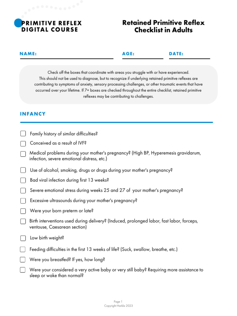 Retained Primitive Reflex Checklist in Adults | Download Free PDF ...