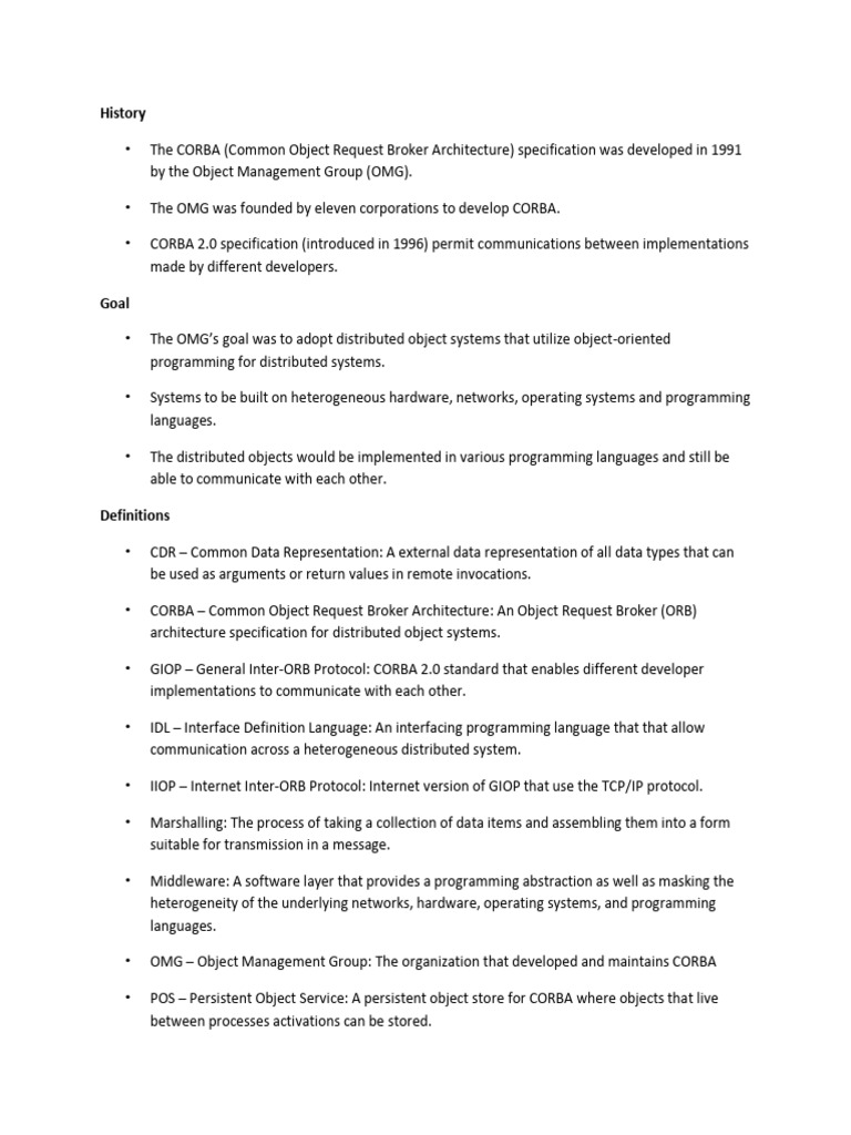 CORBA Services and Case Study PDF | PDF | Common Object Request Broker Architecture | Object ...