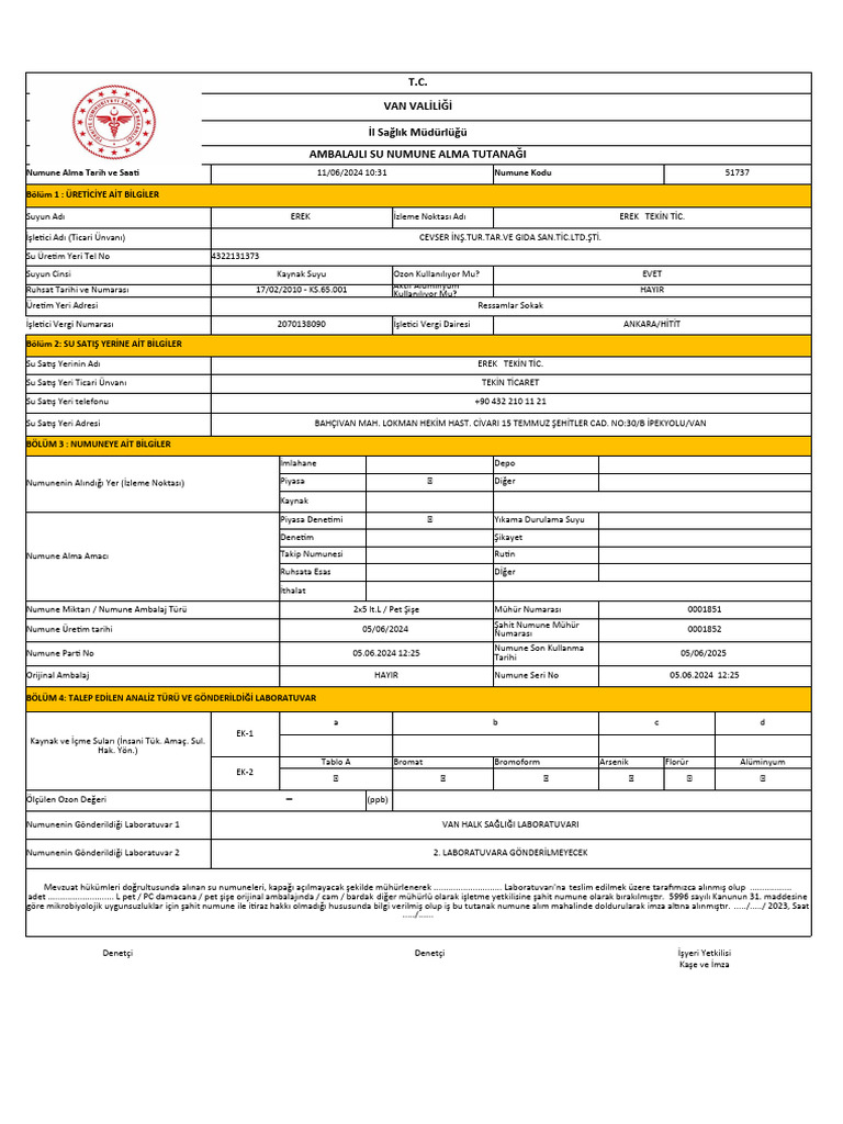 Numune Alma Formu | PDF