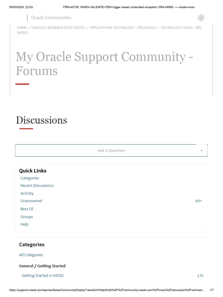 FRM-40735 - WHEN-VALIDATE-ITEM Trigger Raised Unhandled Exception ORA-04063. | PDF | Oracle ...