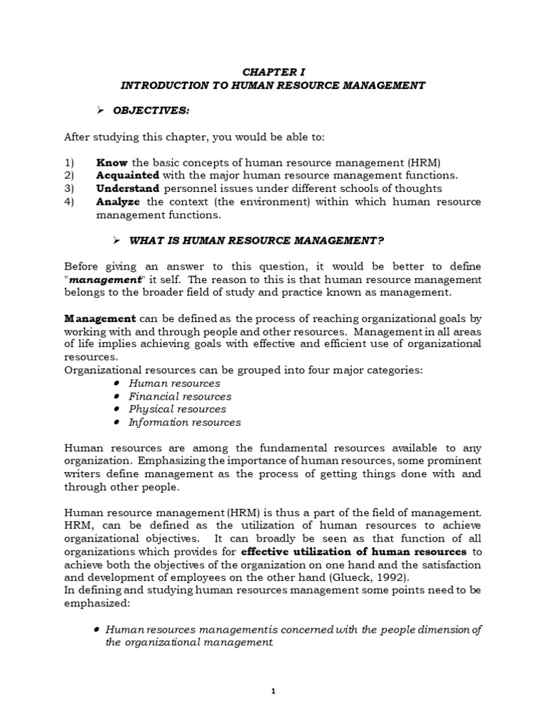 CHAPTER 1 Introduction To HRM | PDF | Human Resources | Human Resource ...