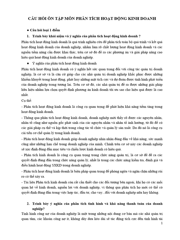 Ôn tập môn NHCH thi môn Phân tích HĐKD 2023 | PDF