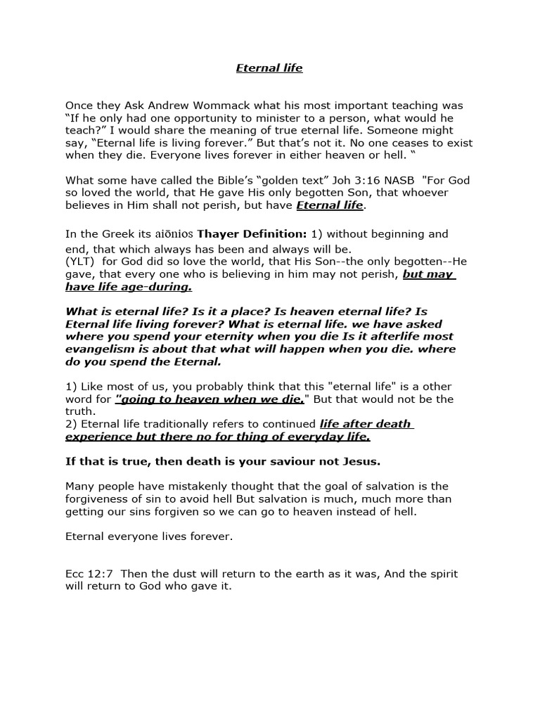 Eternal Life G | PDF | Eternal Life (Christianity) | God The Father